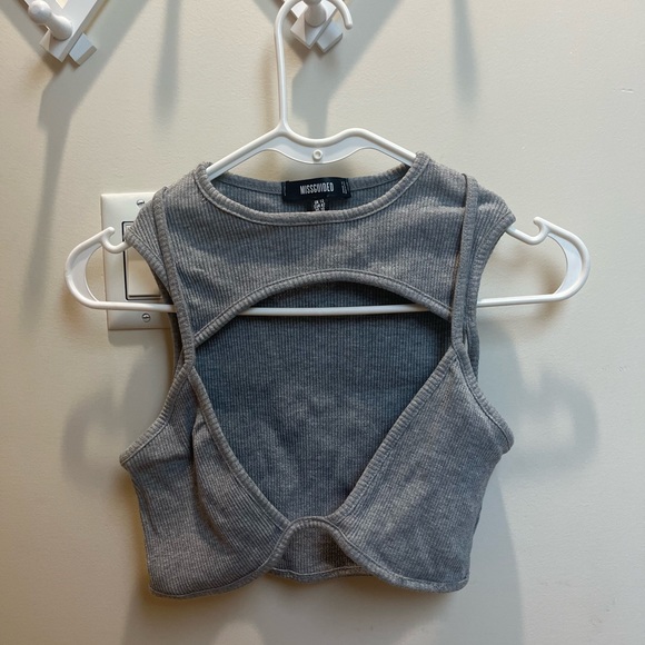 Missguided | Tops | Missguided Gray Rib Triangle Bralette Overlay Crop ...